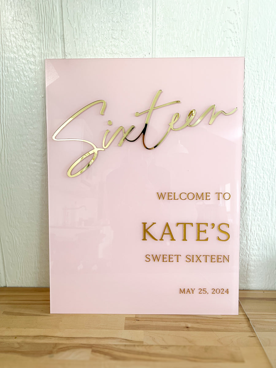 3D Sweet Sixteen Acrylic Sign – Blush and Lumber