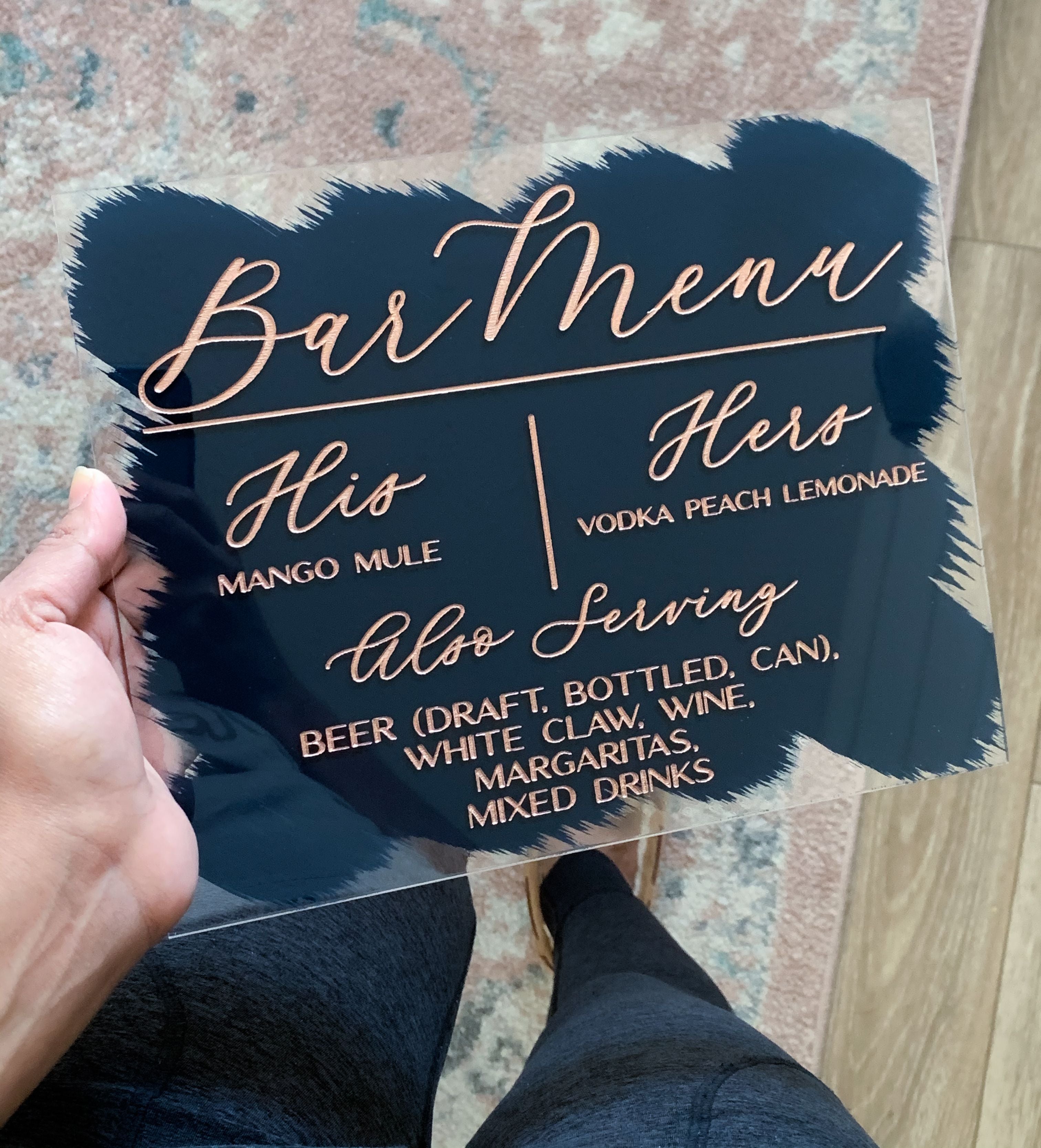 Custom Bar Menu Acrylic Sign – Blush and Lumber